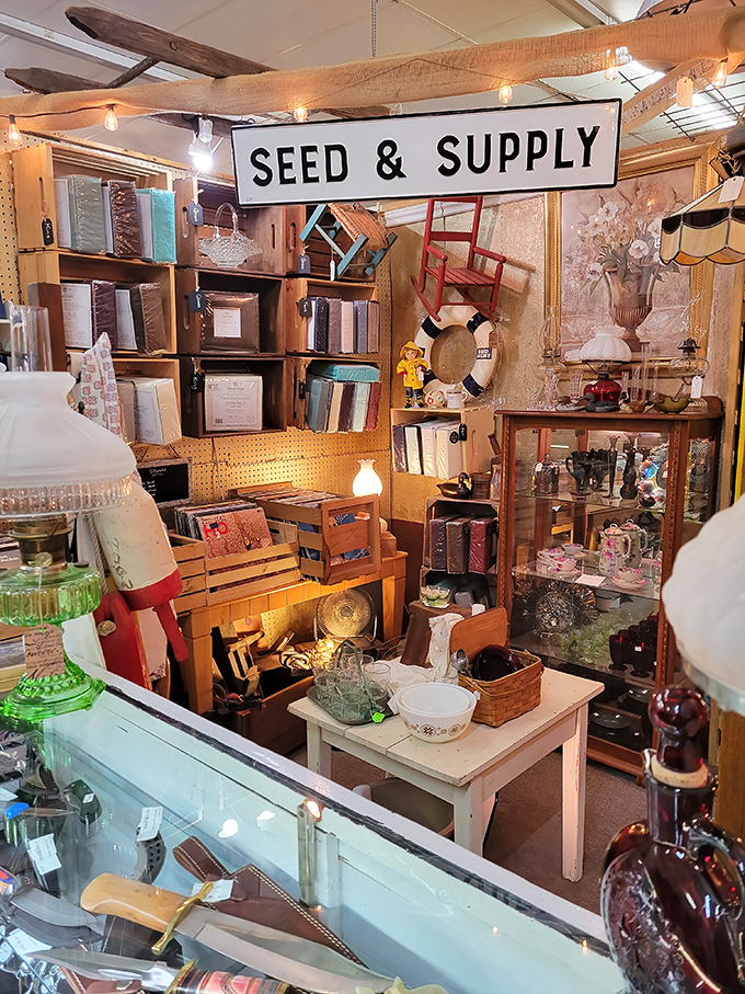 The "Seed & Supply" booth isn't selling actual seeds, but it's certainly planting ideas for how to transform your home with rustic charm.