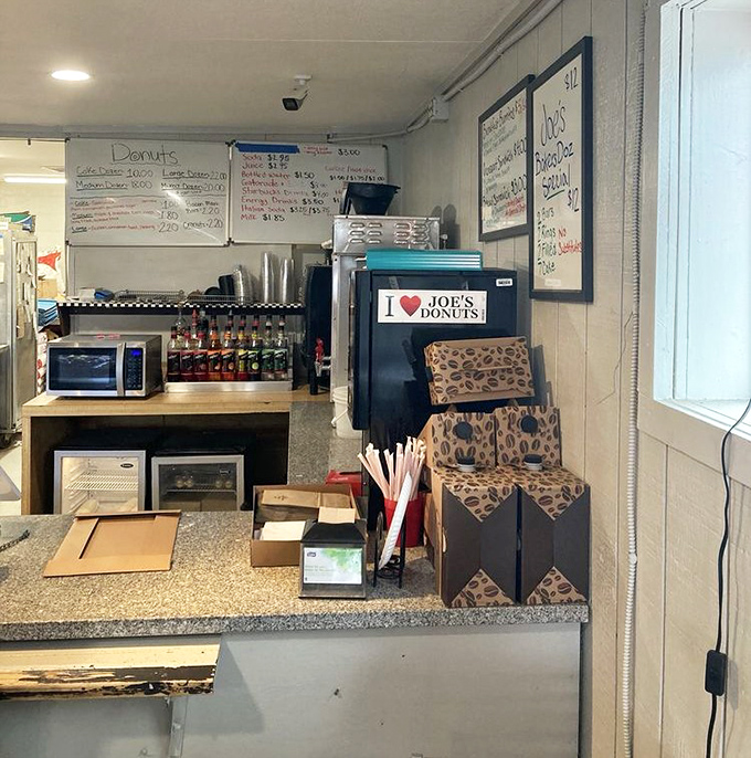 The "I ❤️ JOE'S DONUTS" sign says what everyone who's ever bitten into one of these pastries is thinking. Sometimes the simplest messages are the truest.