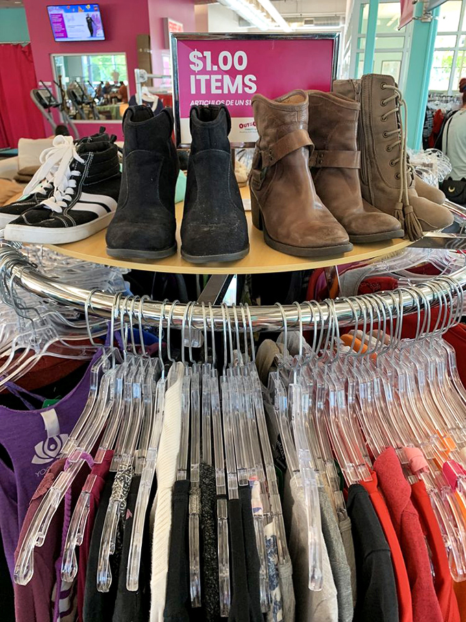 The dollar shoe display&mdash;where boots with character and sneakers with stories offer themselves at prices that make your wallet do a happy dance.