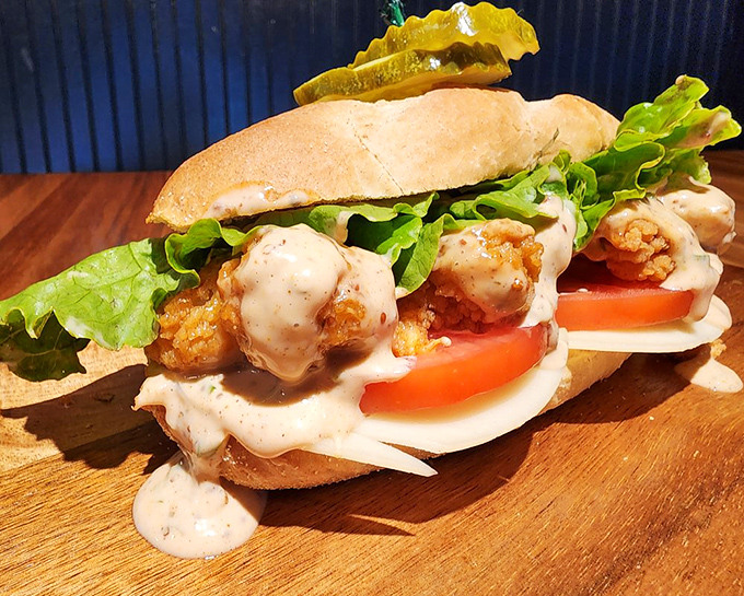 This shrimp po'boy isn't just a sandwich; it's a love letter to the Gulf Coast delivered with Ohio hospitality and enough sauce to make you forget your manners.