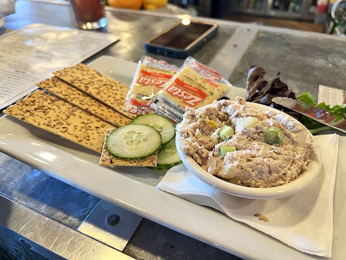 Smoked whitefish dip with crackers and cucumber&mdash;the sophisticated cousin of tuna salad that makes you feel cultured while you're licking the spoon.