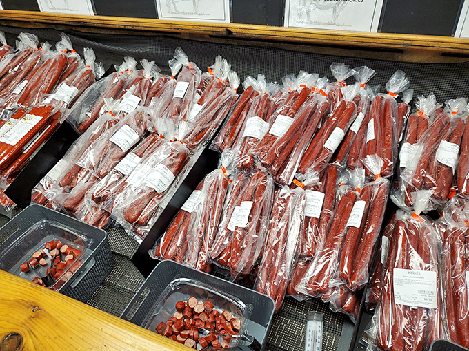 Amish Country's answer to charcuterie dreams. These smokies line up like delicious soldiers, ready to march straight into your picnic basket.