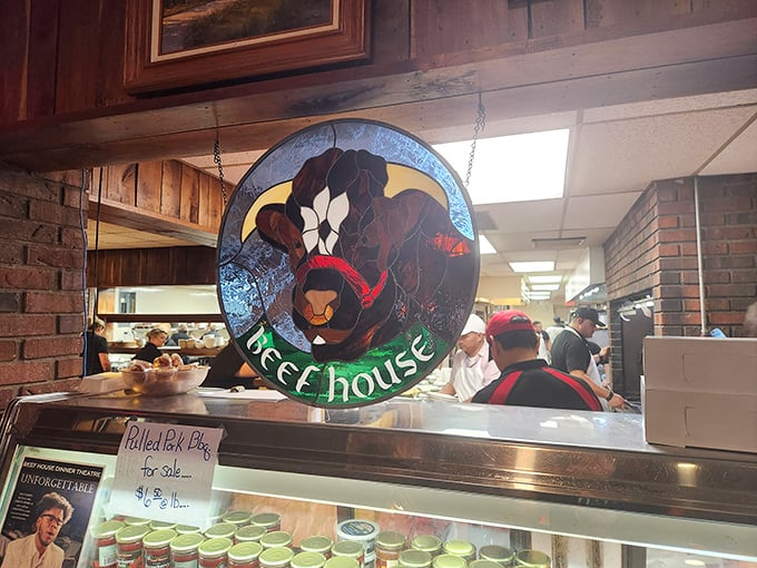 Behind this stained glass bull lies the promised land—where beef is respected, celebrated, and transformed into the stuff of Hoosier legend.