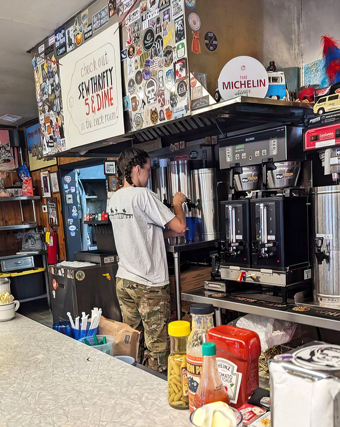 Where the magic happens. Every sticker and sign tells a story about the journey this little diner has taken.