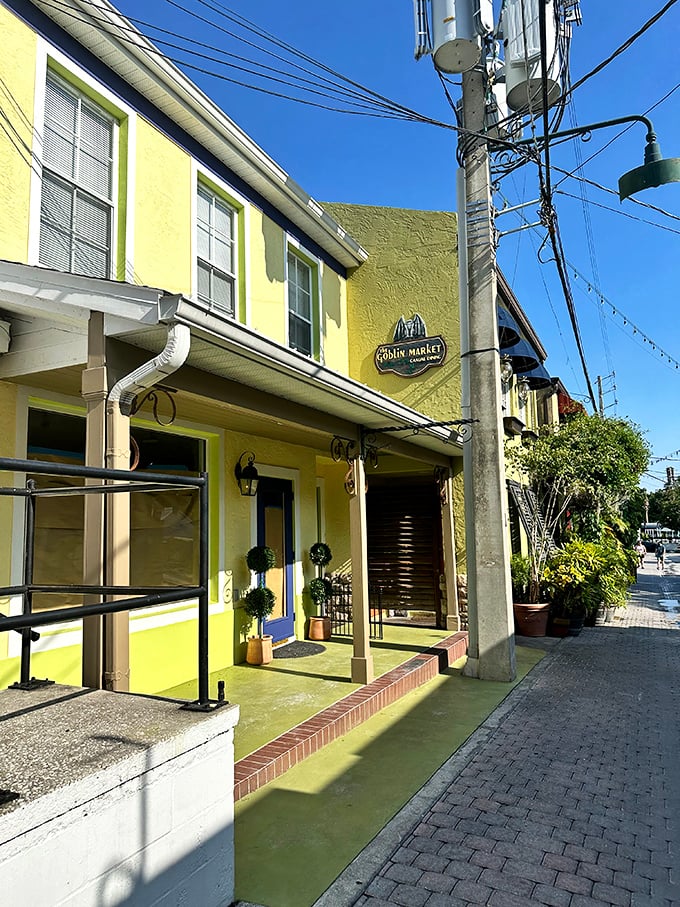 The Goblin Market's cheerful yellow facade hints at the literary-inspired culinary adventures waiting inside.