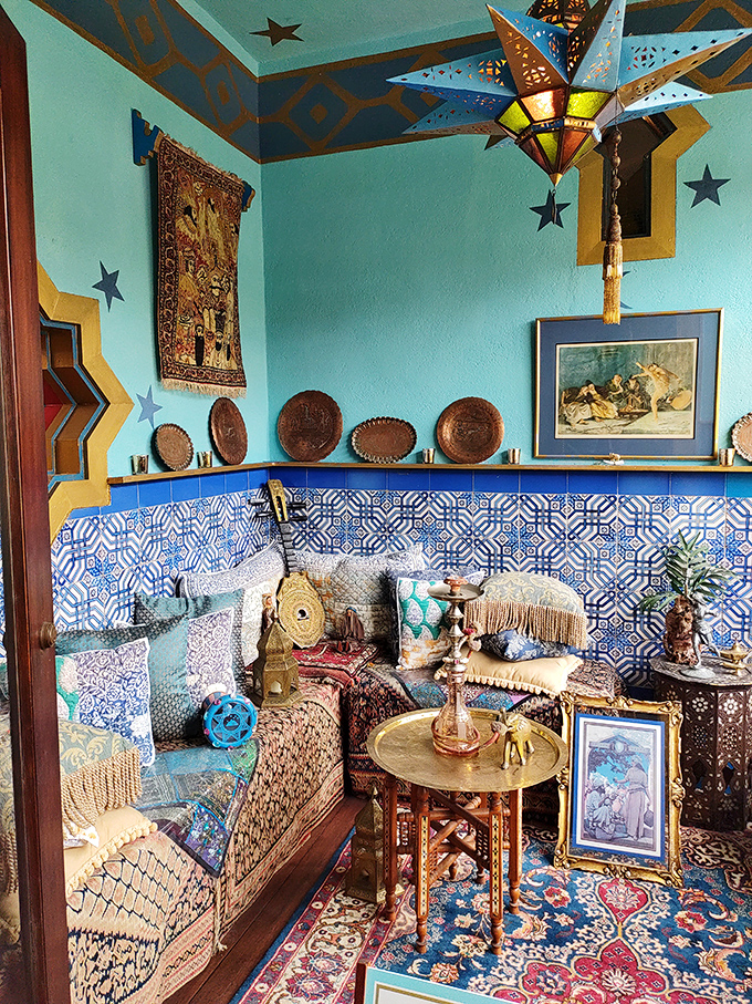 The Harem room's blue tiles and plush seating create a space so cozy you'll want to kick off your shoes and order mint tea.