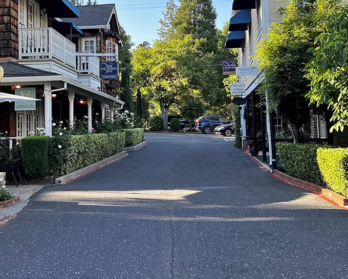Side streets in Murphys reveal hidden gems like The Victoria Inn, where manicured hedges and Victorian charm create postcard-perfect accommodations.