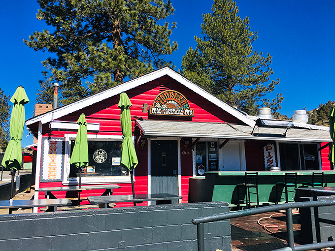 The Yodeler's vibrant red exterior promises comfort food that warms both body and soul after a day on the mountain.