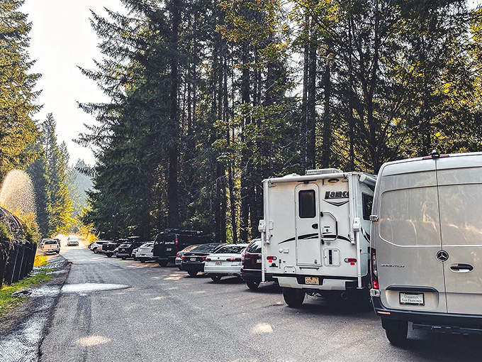 Adventure central! The parking area fills early because word's out&mdash;this is where you leave your car and find your wonder.