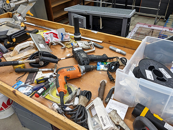 Tools scattered like a handyman's treasure map, each one holding potential for weekend projects.