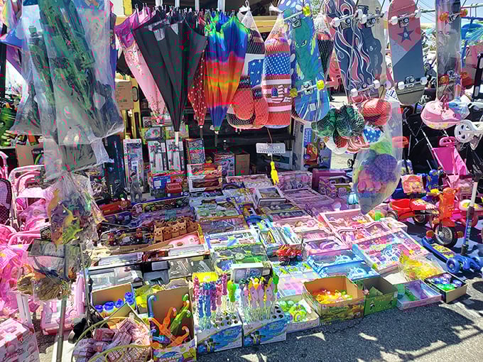 Toy explosion! This colorful chaos of playthings would make any child's eyes widen to cartoon-character proportions. Parents, prepare your negotiation skills.