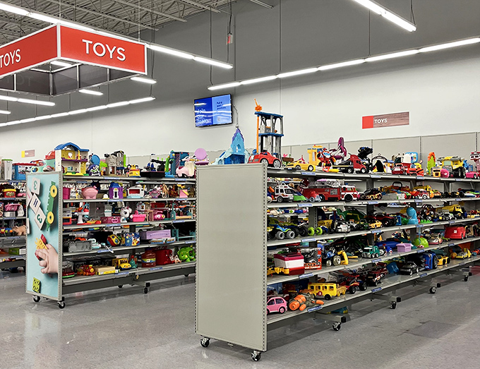The toy section: where childhood memories are recycled for a new generation. That fire truck probably has a few more emergencies left in it. 