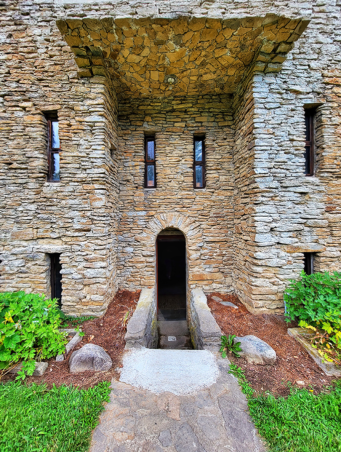 The underground entrance adds mystery and intrigue, like something straight out of a medieval adventure story.