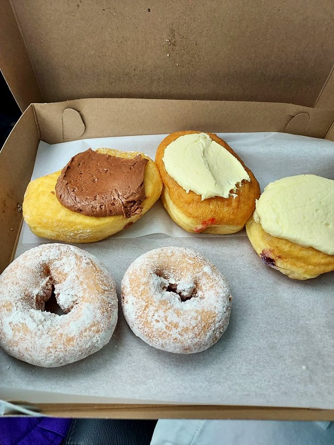 A rainbow of glazed perfection that would make Homer Simpson abandon his nuclear plant duties immediately.