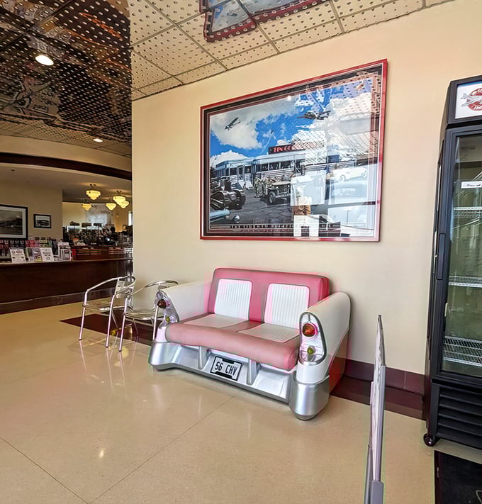 That vintage car booth isn't just seating &ndash; it's a time machine to breakfast paradise.