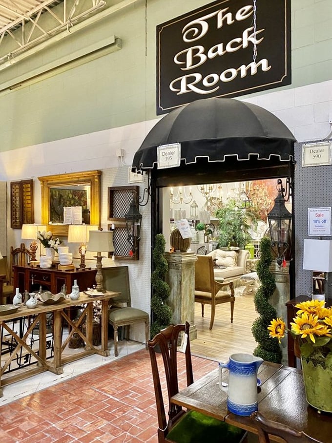 "The Back Room" creates a charming oasis within the mall, where French country meets Southern hospitality in a delightful shopping interlude.