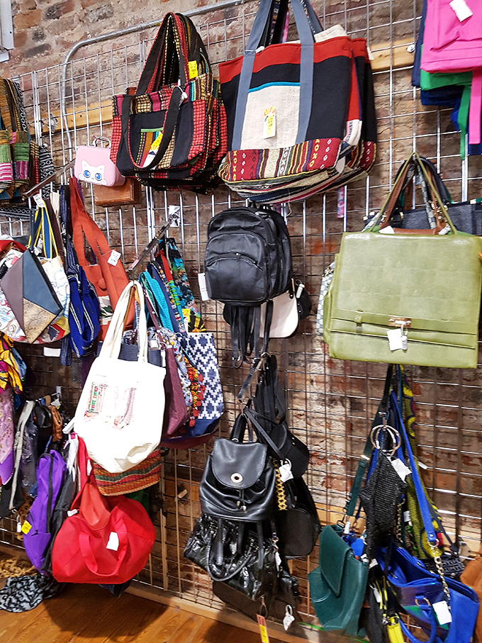 Bag paradise! From bohemian totes to structured vintage purses, these walls hold the solution to your carrying capacity crisis.