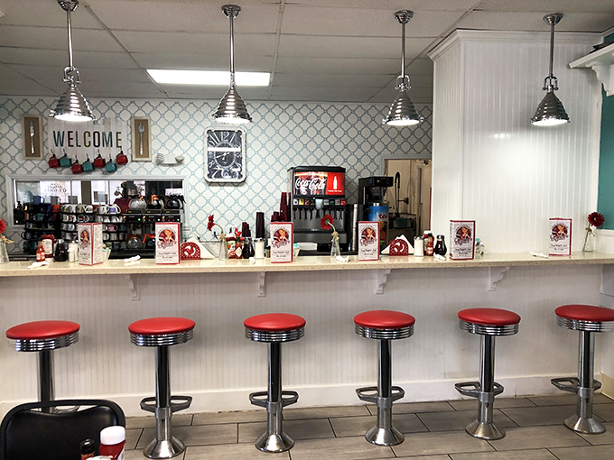 Counter seating for solo breakfast philosophers and those who like their coffee with a side of people-watching.