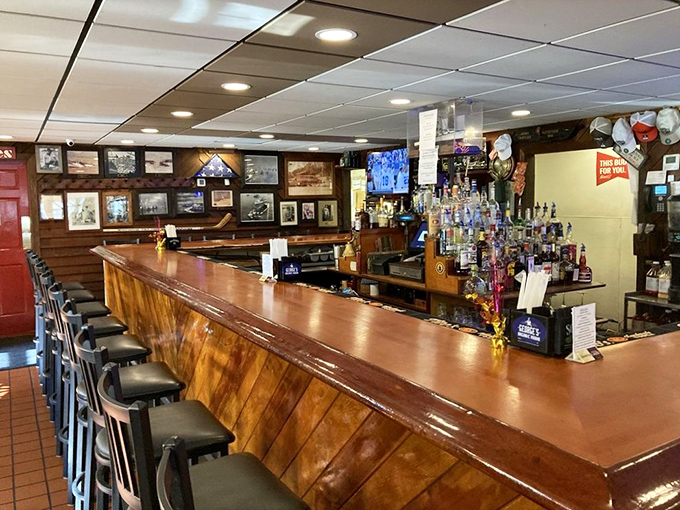 The bar at Cantler's &ndash; where cold beer flows freely and the bartenders know exactly what pairs with that pile of shells accumulating before you.