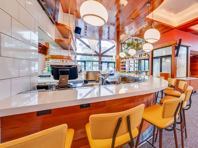 The bar area: where coffee dreams come true by day and cocktail wishes are granted by night.