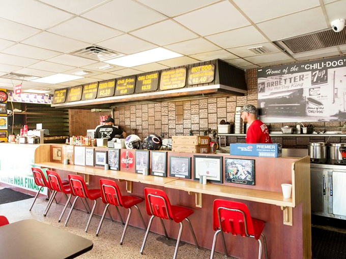 The counter where magic happens &ndash; simple, efficient, and designed for the serious business of hot dog assembly.