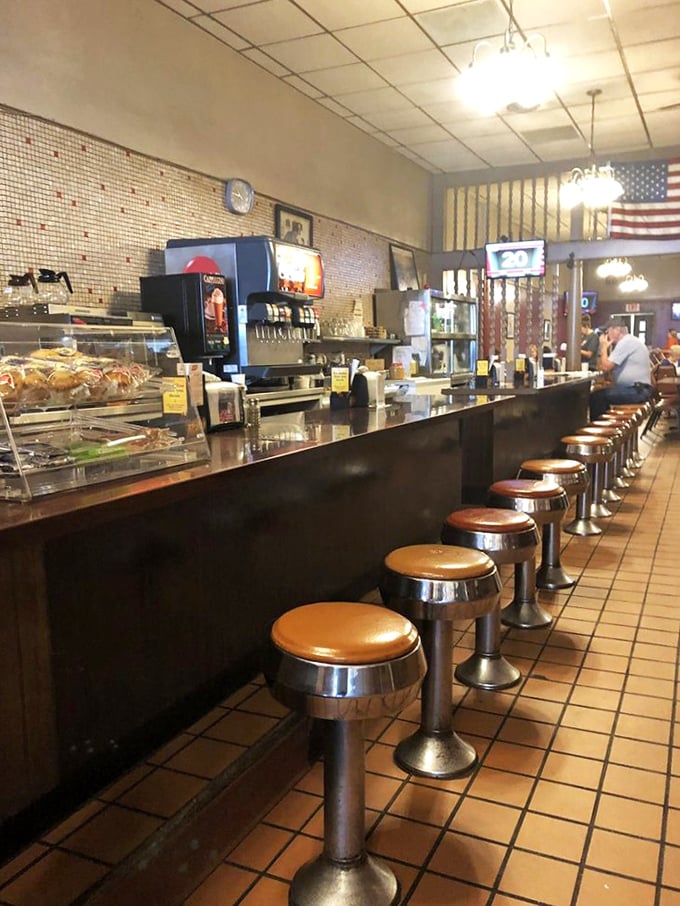 Counter seating that invites solo diners to feel right at home. Those swivel stools have supported generations of Mansfield residents through breakfast, lunch, and dinner.