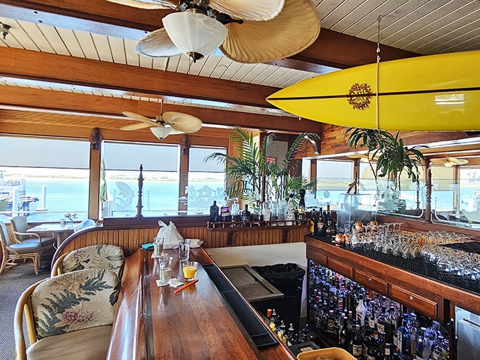 A bar that balances tropical vibes with serious cocktail credentials, where that yellow surfboard isn't just d&eacute;cor&mdash;it's a lifestyle statement.