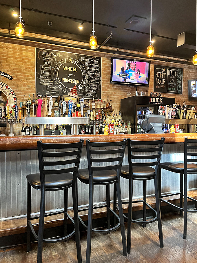 The "Wheel of Indecision" at the bar solves the eternal craft beer dilemma. When in doubt, let fate choose your pint.