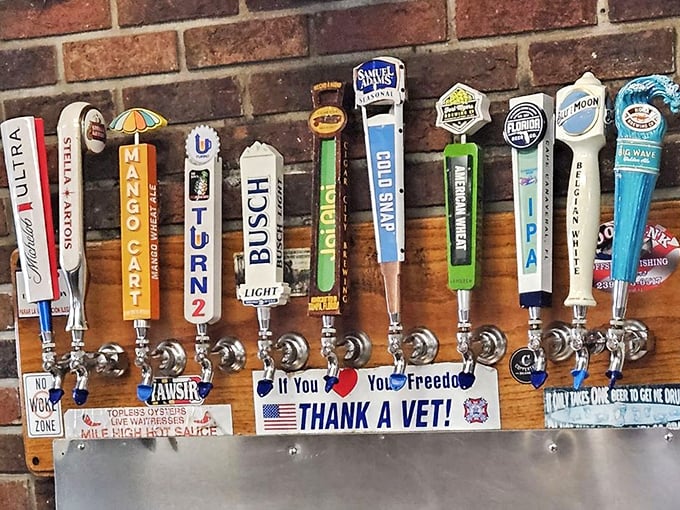 Beer taps that tell you everything you need to know about a place. The "Thank a Vet" sign speaks volumes about Wild Turkey's values.