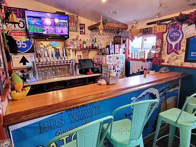 The bar area where cold beverages meet warm hospitality in perfect Ohio-style harmony.