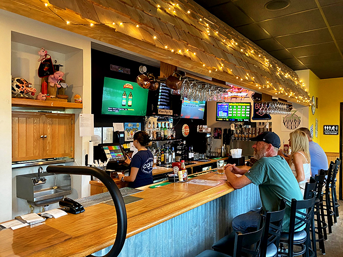 The bar area &ndash; where craft beers flow and barbecue debates are settled with the diplomatic solution of ordering more meat.