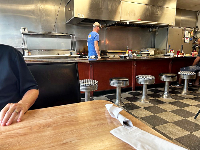 Pull up a stool at the counter for front-row seats to breakfast theater in action.