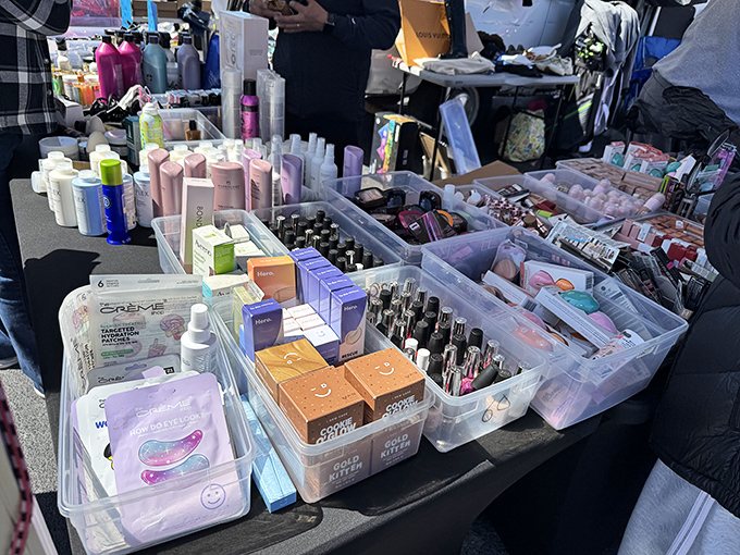 Beauty products lined up like soldiers ready for deployment. Yesterday's department store inventory becomes today's bathroom cabinet revolution.