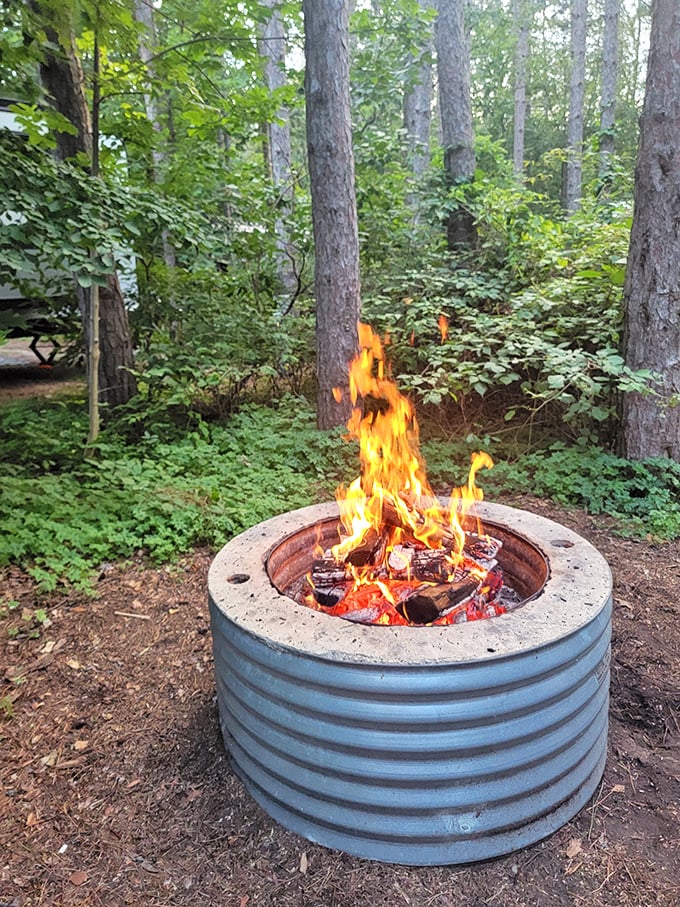 Nothing says "primitive luxury" quite like watching flames dance in a campfire circle after a day of beach wandering.