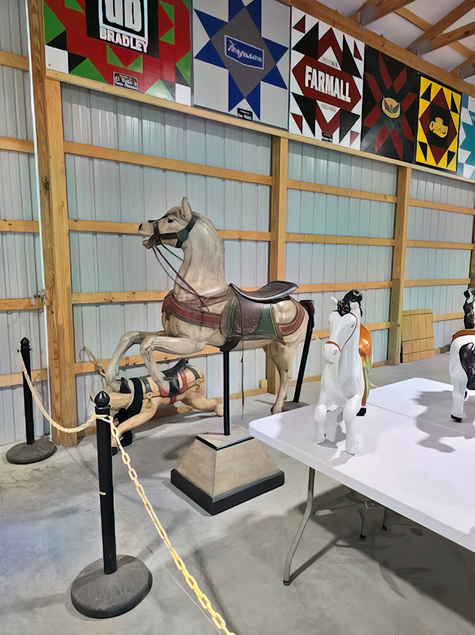 Carousel memories gallop to life with this magnificent wooden horse. Once the pride of an amusement park, now a collector's dream for the right price.