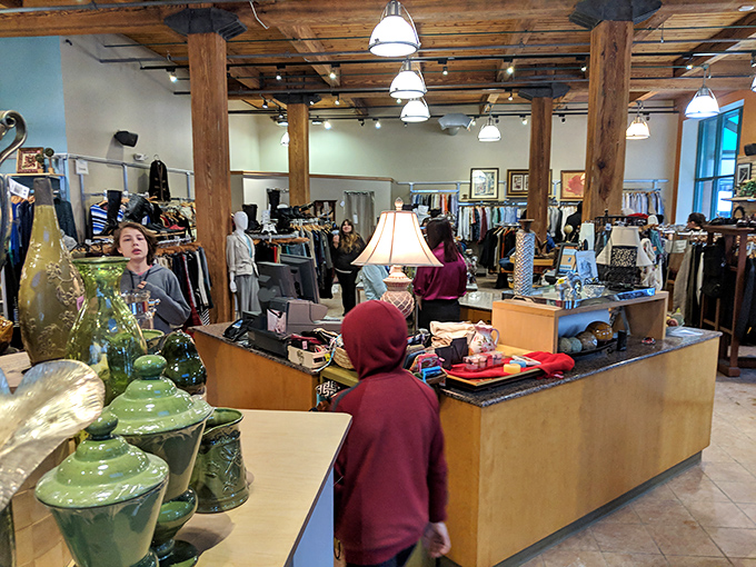 The checkout area doubles as a showcase for unique finds, tempting you with one last treasure before you leave.