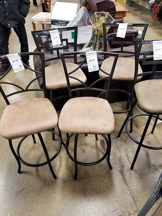 Bar stools awaiting their next home&mdash;perhaps your kitchen island needs these neutral-toned sentinels standing guard while you sip morning coffee?