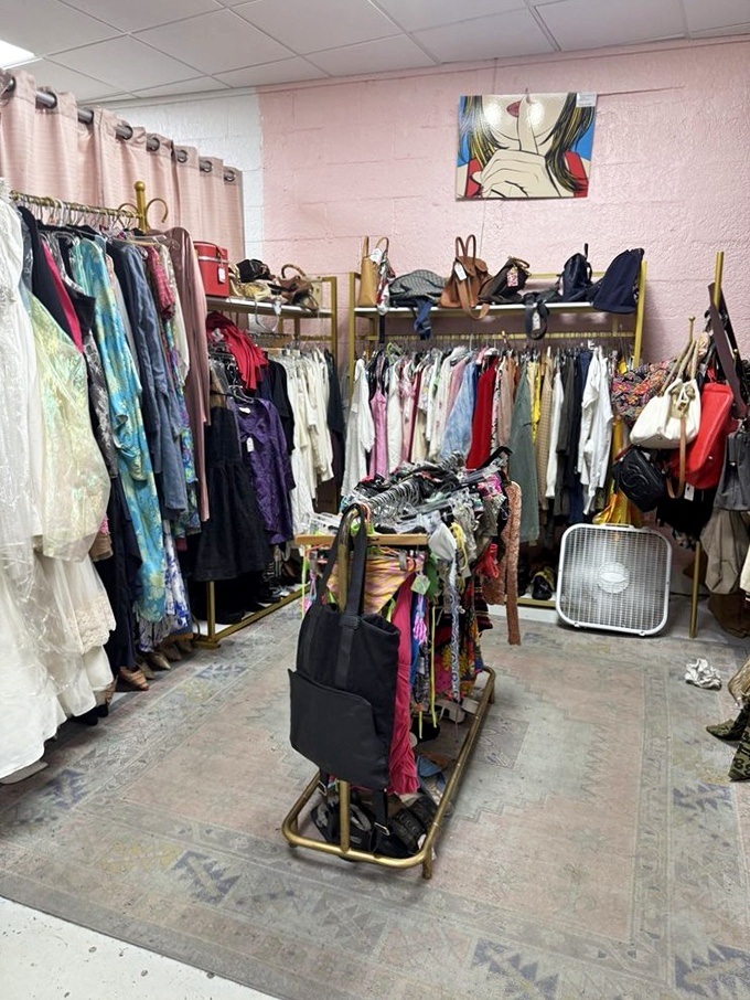 The clothing section reveals fashion's cyclical nature, where yesterday's castoffs become tomorrow's vintage statement pieces.