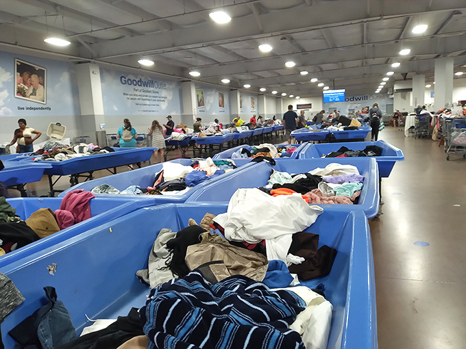 Textile treasures await the patient hunter. That perfect cashmere sweater or vintage band tee could be hiding just beneath the surface.