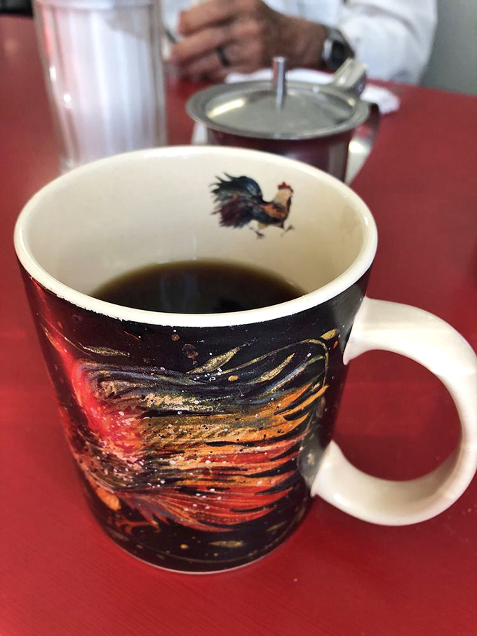 Even the coffee mugs tell a story here. That rooster says, "Wake up! You're about to experience breakfast done right."