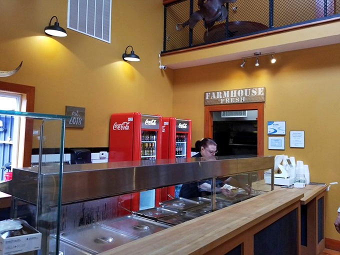 The service counter promises "Farmhouse Fresh"&mdash;words that pair perfectly with the rustic, no-nonsense approach to great barbecue.