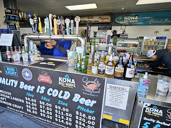 At the bar, beer taps stand ready to provide the perfect companion to whatever oceanic delight you've selected from the menu.