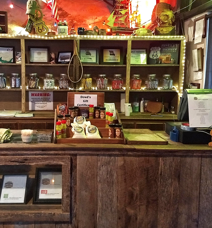 The gift counter offers souvenirs, but the real memento you'll take home is the memory of that perfectly fried catfish.