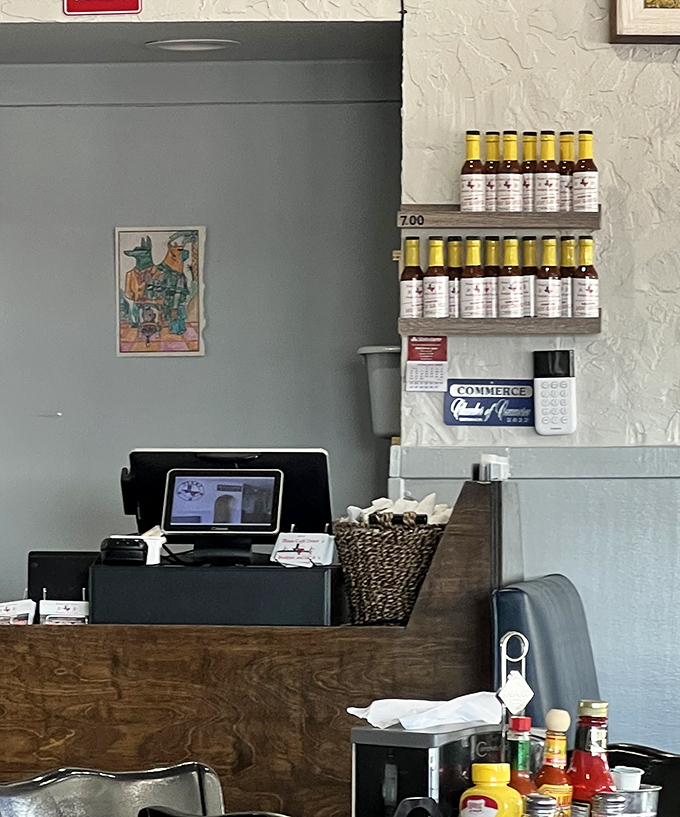 The command center where breakfast dreams become reality. Those hot sauce bottles aren't just condiments; they're magic wands.