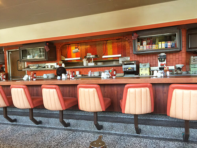 Counter seating provides front-row tickets to the breakfast ballet happening behind the scenes.