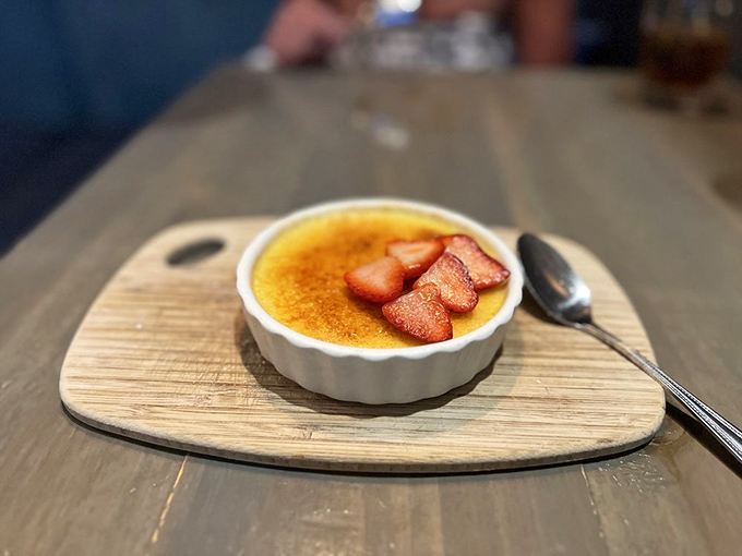 Cr&egrave;me br&ucirc;l&eacute;e: where violence meets elegance. That perfectly torched sugar crust gives way to silky custard&mdash;it's dessert's most beautiful contradiction.