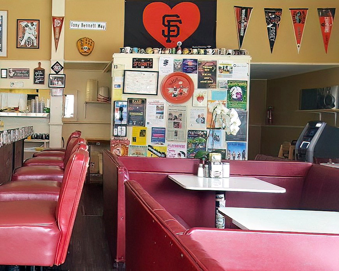 SF Giants pennants and memorabilia remind you exactly which city you're in, while those red booths have heard every San Francisco story worth telling.
