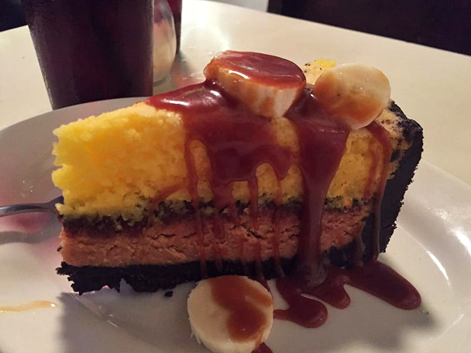 This isn't just dessert&mdash;it's edible art. Layers of decadence topped with caramel and bananas that would make Elvis himself swivel with delight.