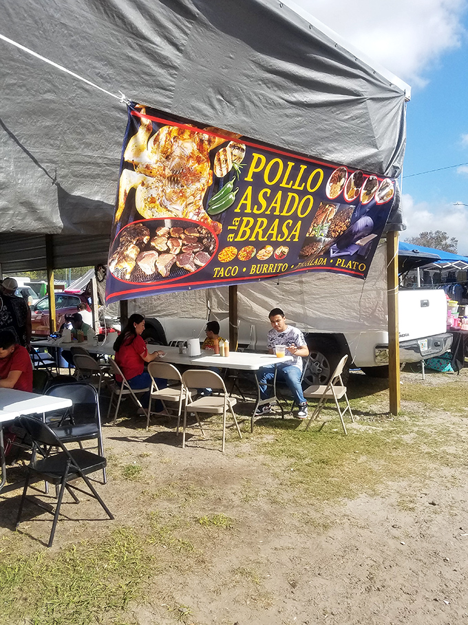 The "Pollo Asado a la Brasa" banner promises smoky, flame-kissed chicken that makes fast food seem like a sad compromise in comparison.