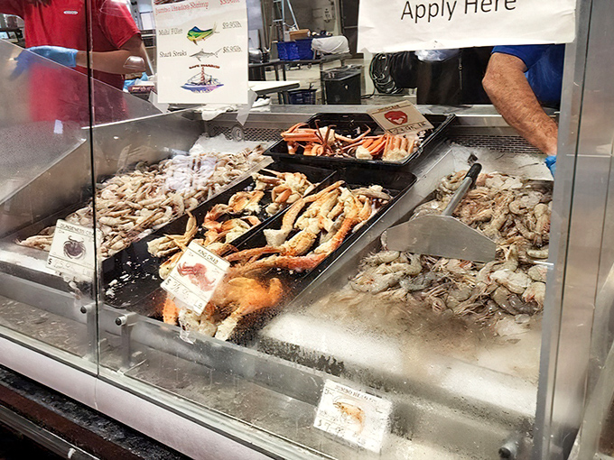 The seafood market display&mdash;where today's catch becomes today's lunch. Like choosing your own adventure, but every ending is delicious.